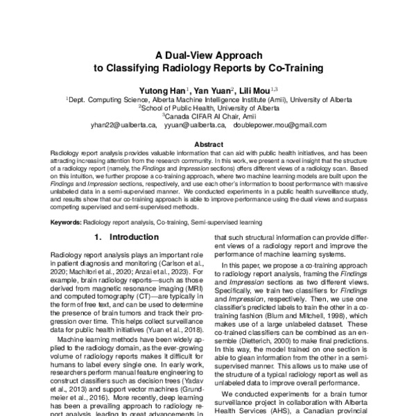 A Dual-View Approach to Classifying Radiology Reports by Co-Training ...