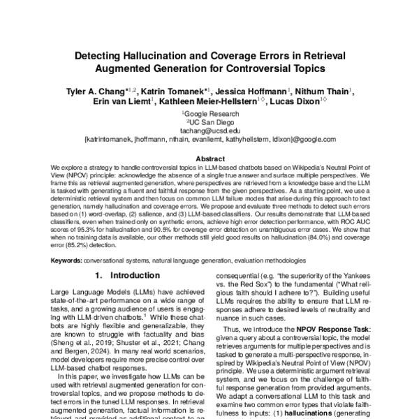 Detecting Hallucination and Coverage Errors in Retrieval Augmented Generation for Controversial ...