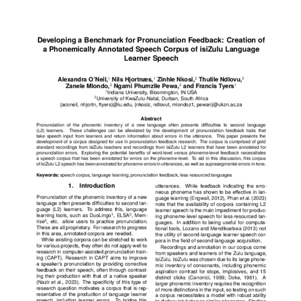 Developing a Benchmark for Pronunciation Feedback: Creation of a ...
