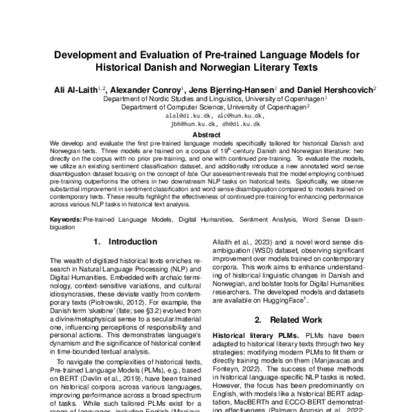 Development and Evaluation of Pre-trained Language Models for Historical Danish and Norwegian ...