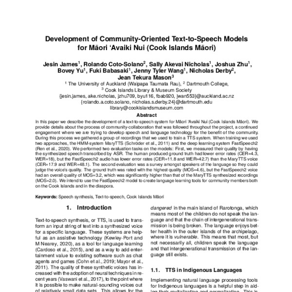 Development of Community-Oriented Text-to-Speech Models for Māori ...