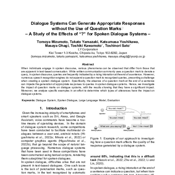 Dialogue Systems Can Generate Appropriate Responses without the Use of Question Marks?– a Study ...