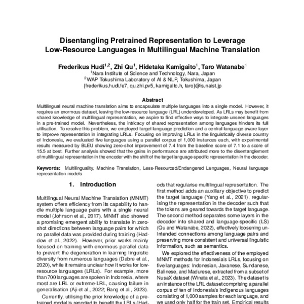 Disentangling Pretrained Representation to Leverage Low-Resource Languages in Multilingual ...