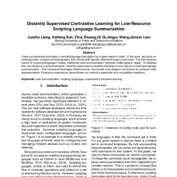 Distantly Supervised Contrastive Learning For Low Resource Scripting Language Summarization