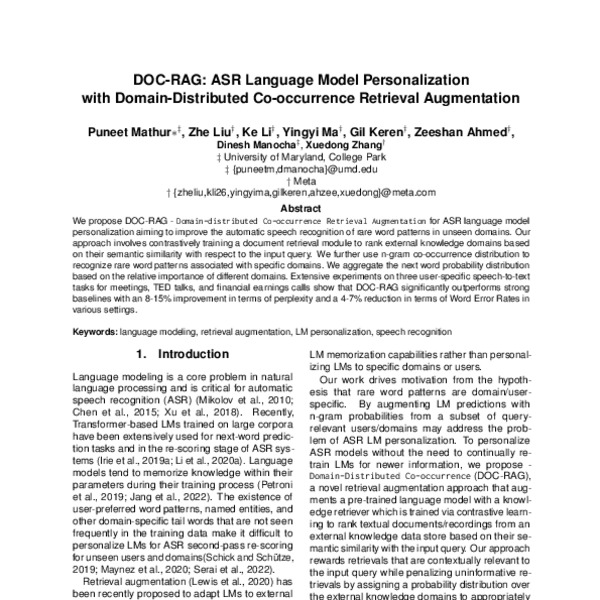 DOC-RAG: ASR Language Model Personalization with Domain-Distributed Co-occurrence Retrieval ...