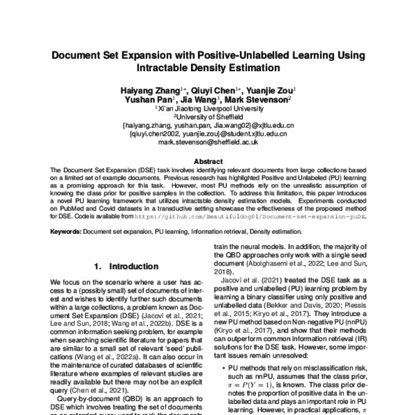 Document Set Expansion with Positive-Unlabeled Learning Using Intractable Density Estimation ...