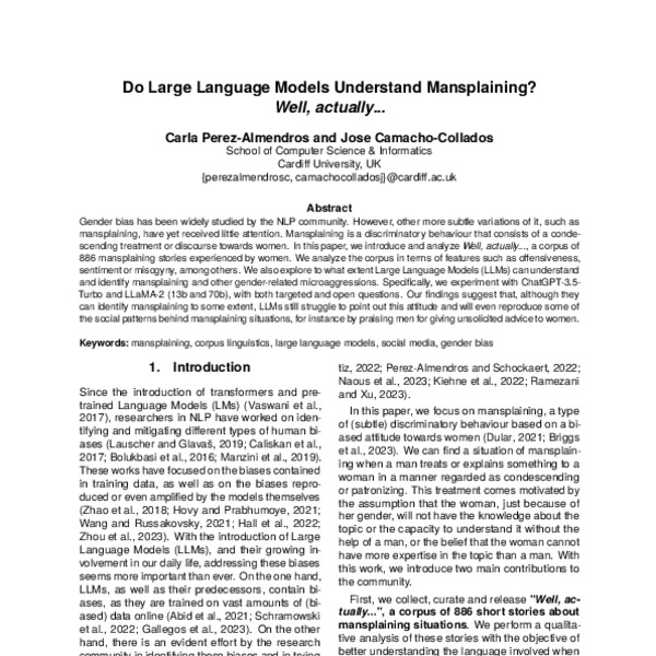 Do Large Language Models Understand Mansplaining? Well, Actually... - ACL Anthology