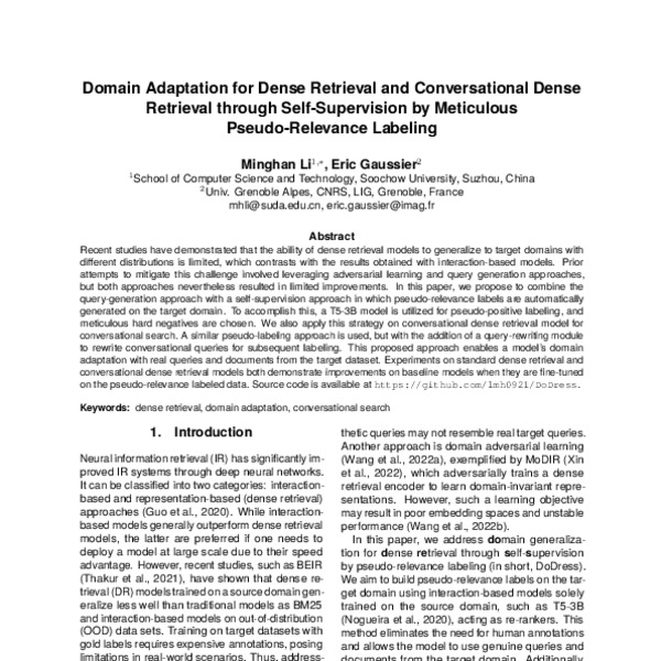 Domain Adaptation for Dense Retrieval and Conversational Dense Retrieval through Self ...