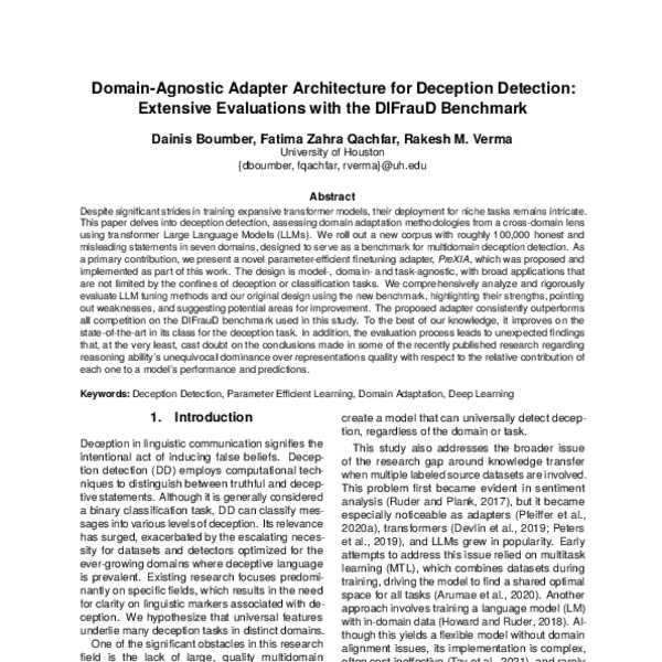 Domain-Agnostic Adapter Architecture for Deception Detection: Extensive Evaluations with the ...