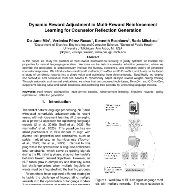 Dynamic Reward Adjustment in Multi-Reward Reinforcement Learning for Counselor Reflection ...