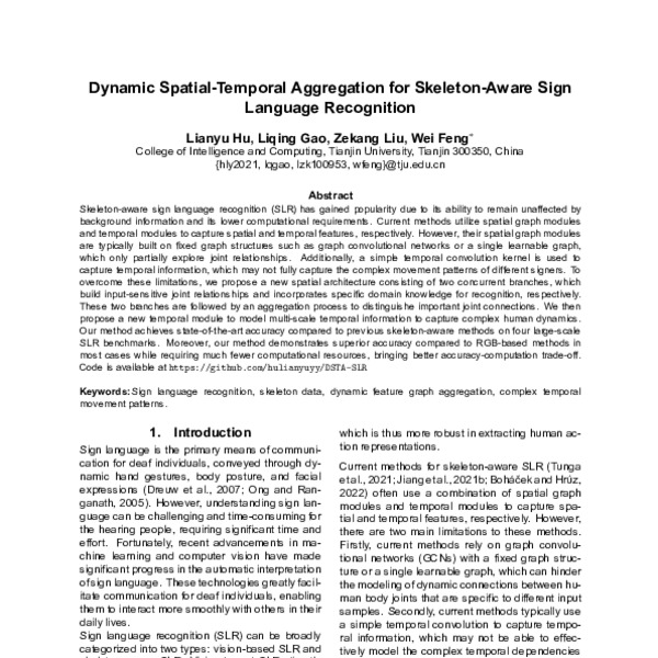 Dynamic Spatial-Temporal Aggregation for Skeleton-Aware Sign Language Recognition - ACL Anthology