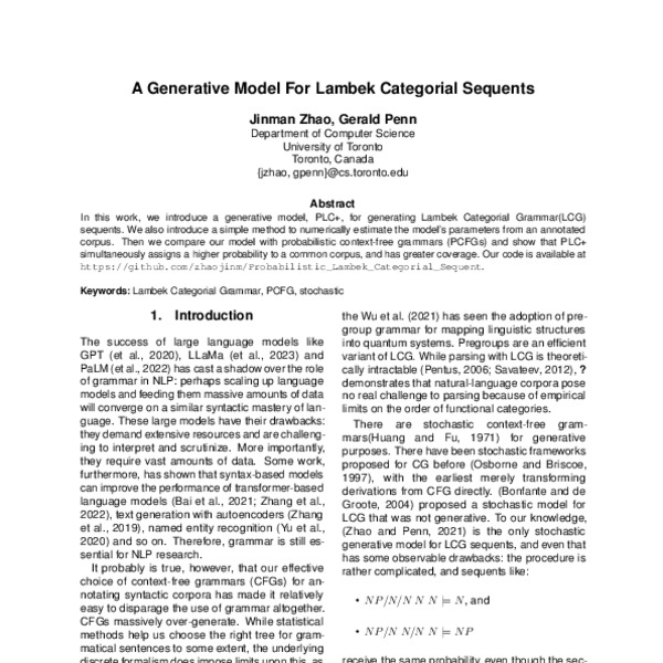 A Generative Model for Lambek Categorial Sequents - ACL Anthology