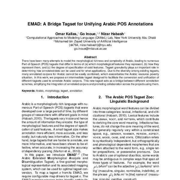 EMAD: A Bridge Tagset for Unifying Arabic POS Annotations - ACL Anthology