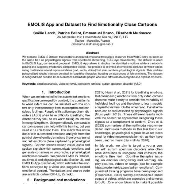EMOLIS App and Dataset to Find Emotionally Close Cartoons - ACL Anthology