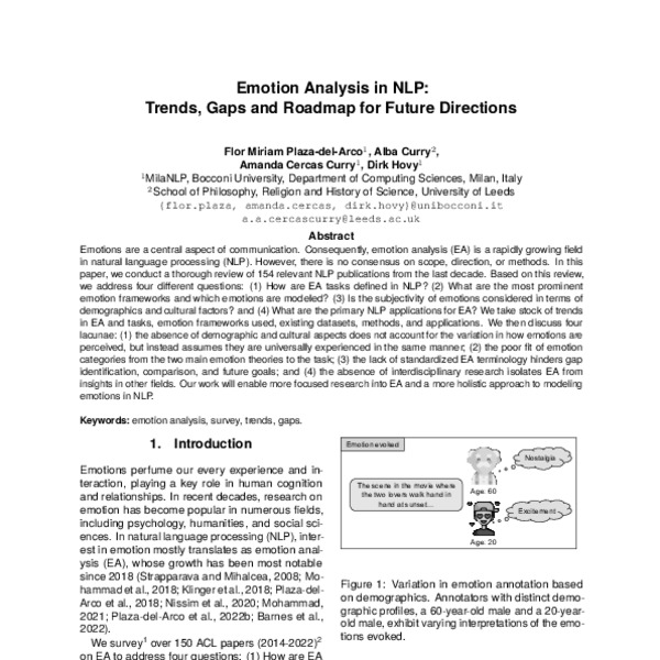 Emotion Analysis in NLP: Trends, Gaps and Roadmap for Future Directions ...