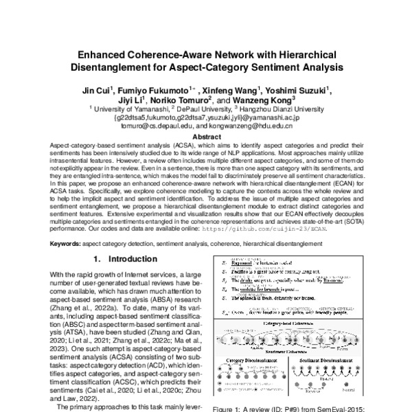 Enhanced Coherence-Aware Network with Hierarchical Disentanglement for Aspect-Category Sentiment ...