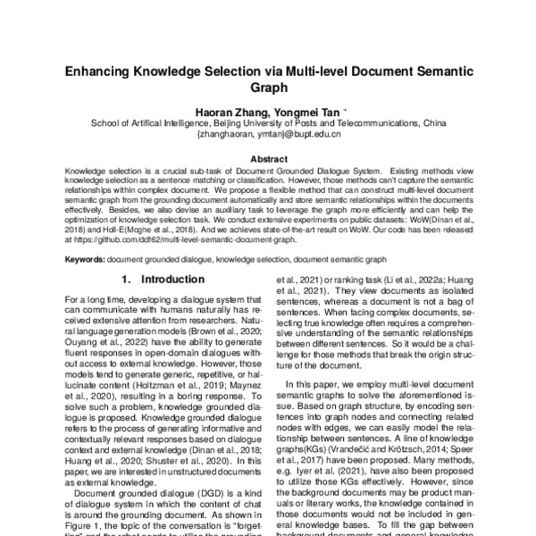 Enhancing Knowledge Selection Via Multi Level Document Semantic Graph
