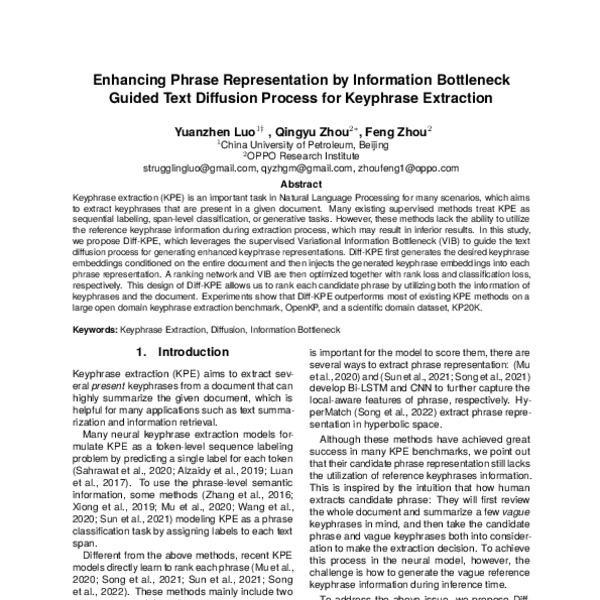Enhancing Phrase Representation by Information Bottleneck Guided Text Diffusion Process for ...