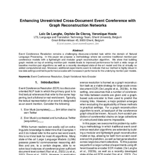 Enhancing Unrestricted Cross-Document Event Coreference with Graph Reconstruction Networks - ACL ...