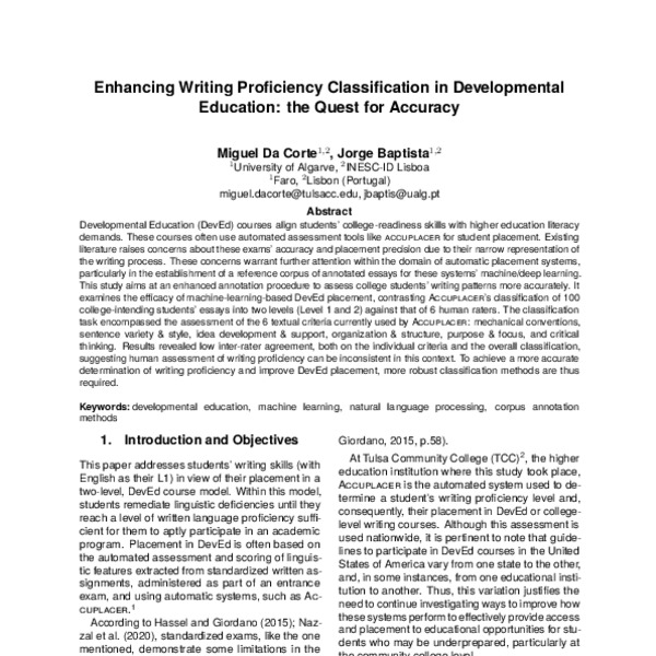 Enhancing Writing Proficiency Classification in Developmental Education ...