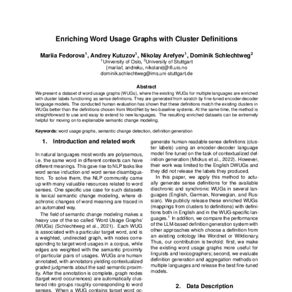 Enriching Word Usage Graphs with Cluster Definitions - ACL Anthology