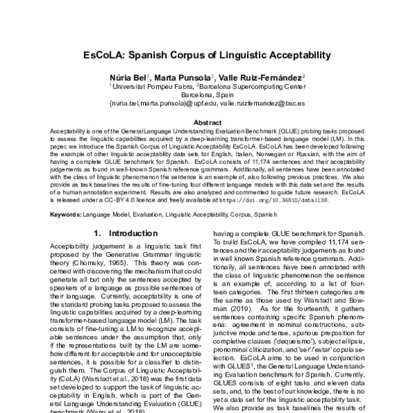 EsCoLA: Spanish Corpus of Linguistic Acceptability - ACL Anthology