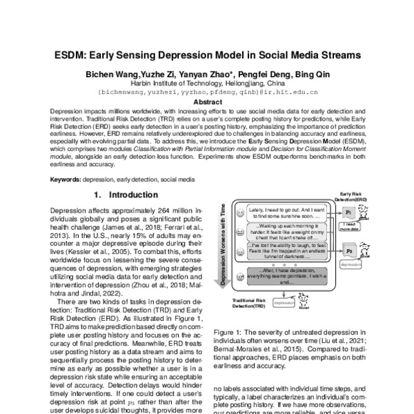 ESDM: Early Sensing Depression Model in Social Media Streams - ACL Anthology