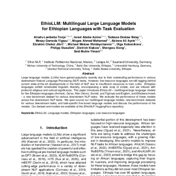 EthioLLM: Multilingual Large Language Models for Ethiopian Languages with Task Evaluation - ACL ...