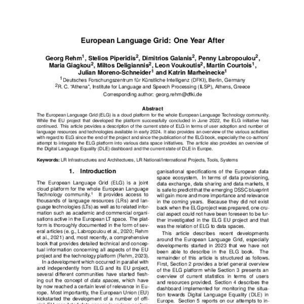 European Language Grid: One Year after - ACL Anthology