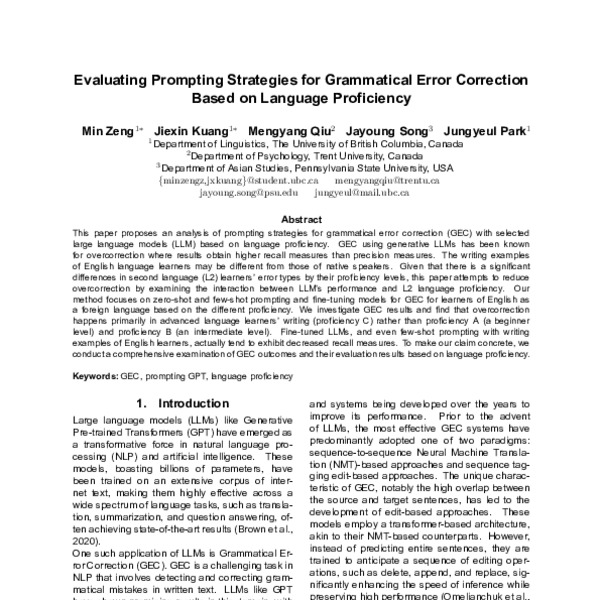 Evaluating Prompting Strategies for Grammatical Error Correction Based on Language Proficiency ...