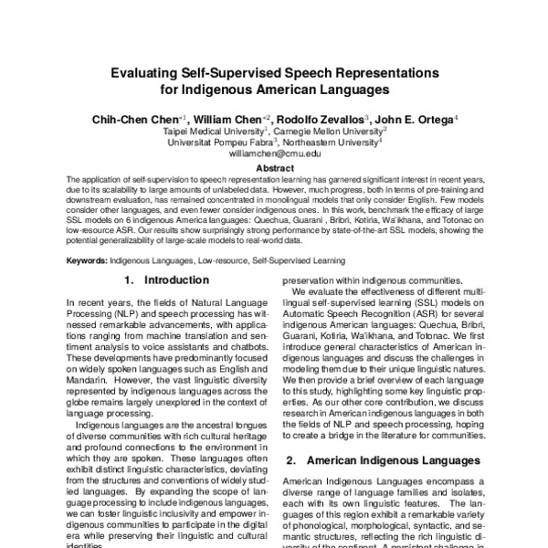 Evaluating Self-Supervised Speech Representations for Indigenous American Languages - ACL Anthology