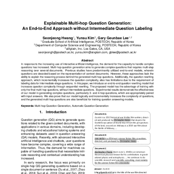 Explainable Multi-hop Question Generation: An End-to-End Approach ...