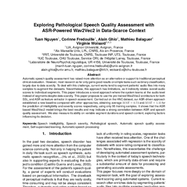 Exploring Pathological Speech Quality Assessment with ASR-Powered Wav2Vec2 in Data-Scarce ...