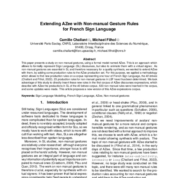 Extending AZee with Non-manual Gesture Rules for French Sign Language ...