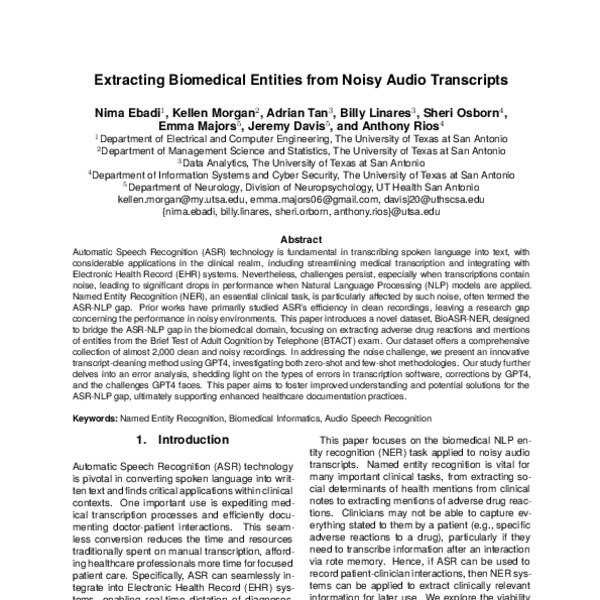 Extracting Biomedical Entities from Noisy Audio Transcripts - ACL Anthology