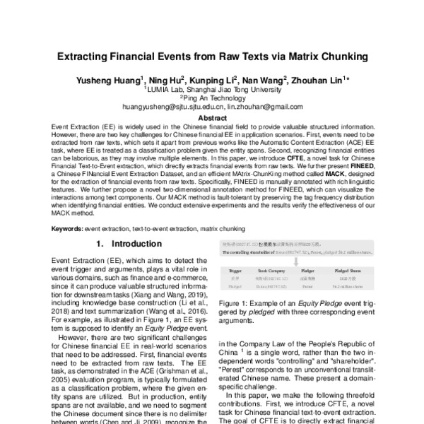 Extracting Financial Events from Raw Texts via Matrix Chunking - ACL ...