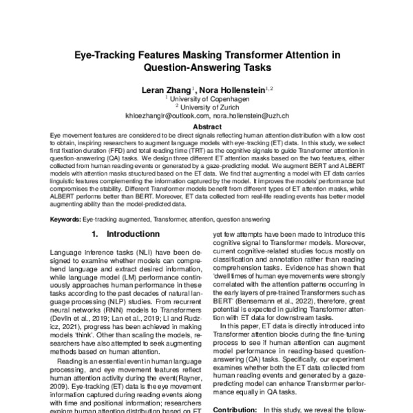 Eye-Tracking Features Masking Transformer Attention in Question-Answering Tasks - ACL Anthology