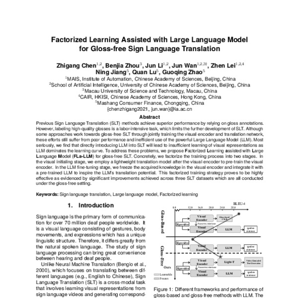 Factorized Learning Assisted with Large Language Model for Gloss-free Sign Language Translation ...
