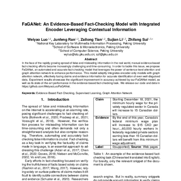 FaGANet: An Evidence-Based Fact-Checking Model with Integrated Encoder ...