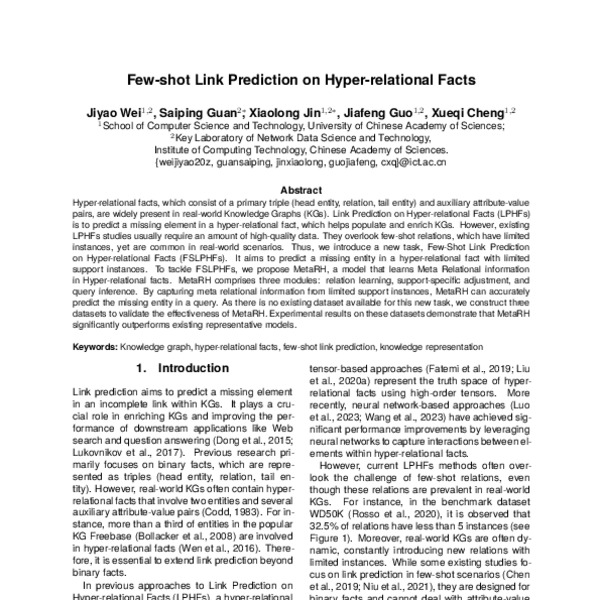 Few-shot Link Prediction on Hyper-relational Facts - ACL Anthology