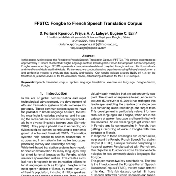 FFSTC: Fongbe to French Speech Translation Corpus - ACL Anthology