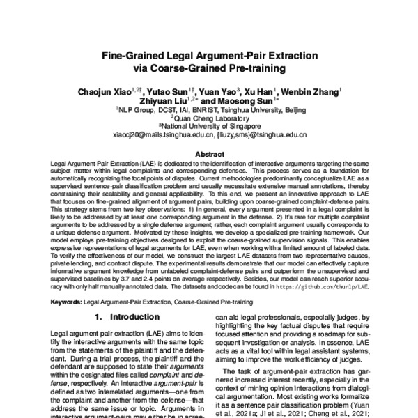 Fine-Grained Legal Argument-Pair Extraction via Coarse-Grained Pre-training - ACL Anthology