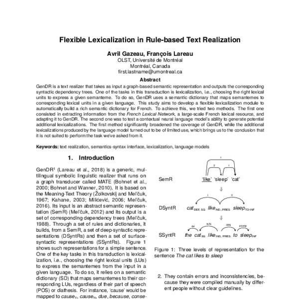Flexible Lexicalization in Rule-based Text Realization - ACL Anthology