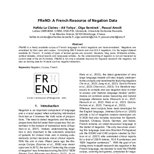 FReND: A French Resource of Negation Data - ACL Anthology