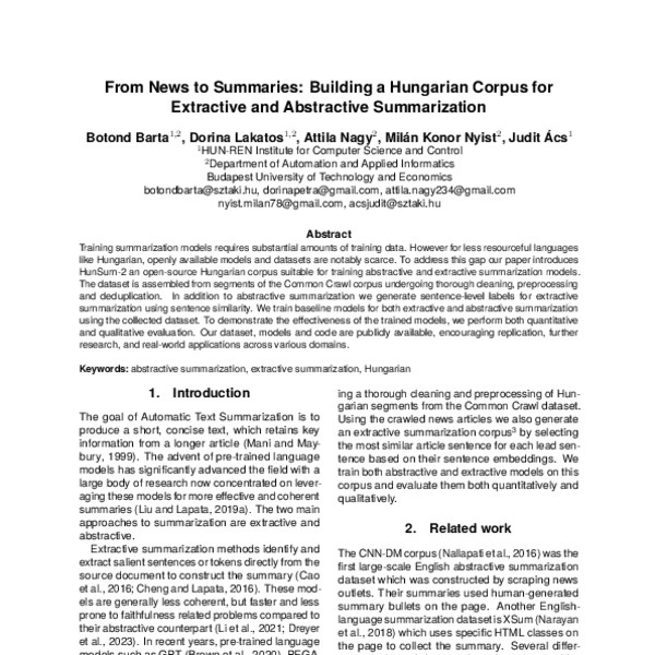 From News to Summaries: Building a Hungarian Corpus for Extractive and ...