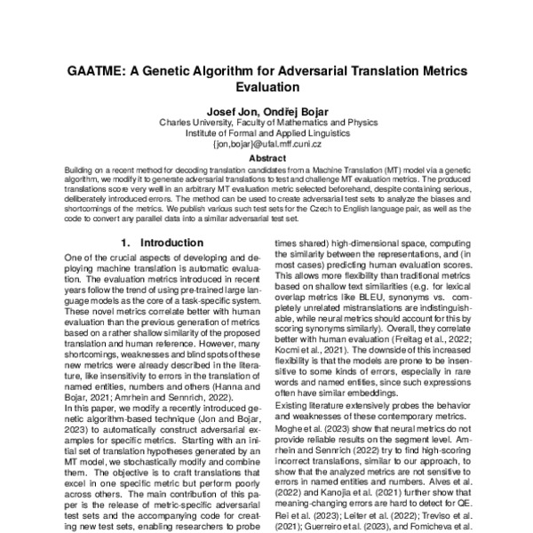 GAATME: A Genetic Algorithm for Adversarial Translation Metrics ...