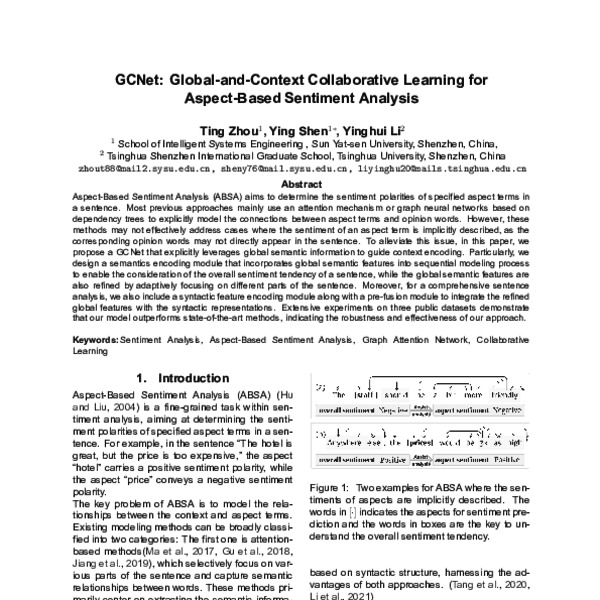 Gcnet Global And Context Collaborative Learning For Aspect Based Sentiment Analysis Acl Anthology
