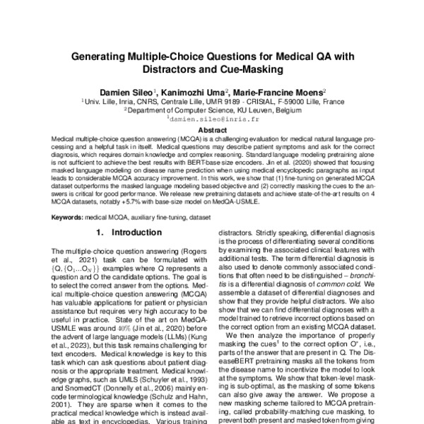 Generating Multiple-choice Questions for Medical Question Answering with Distractors and Cue ...