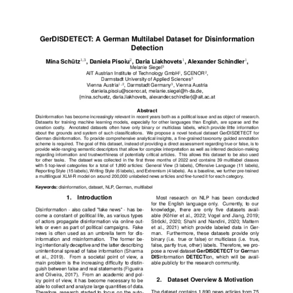 GerDISDETECT: A German Multilabel Dataset for Disinformation Detection ...