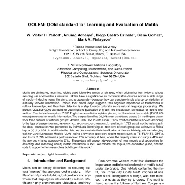 GOLEM: GOld Standard for Learning and Evaluation of Motifs - ACL Anthology